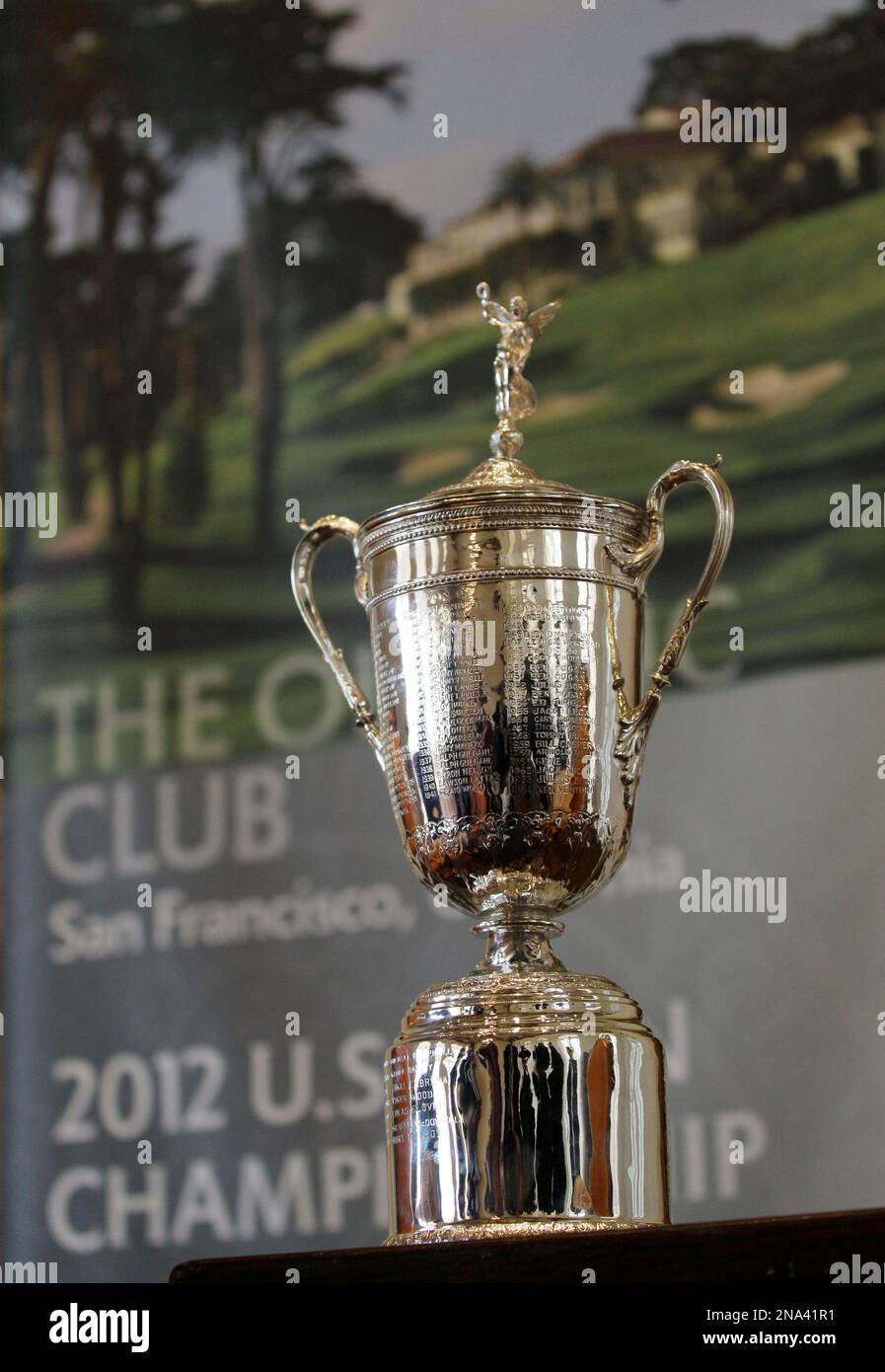 The U.S. Open trophy on display inside the clubhouse at the Olympic ...