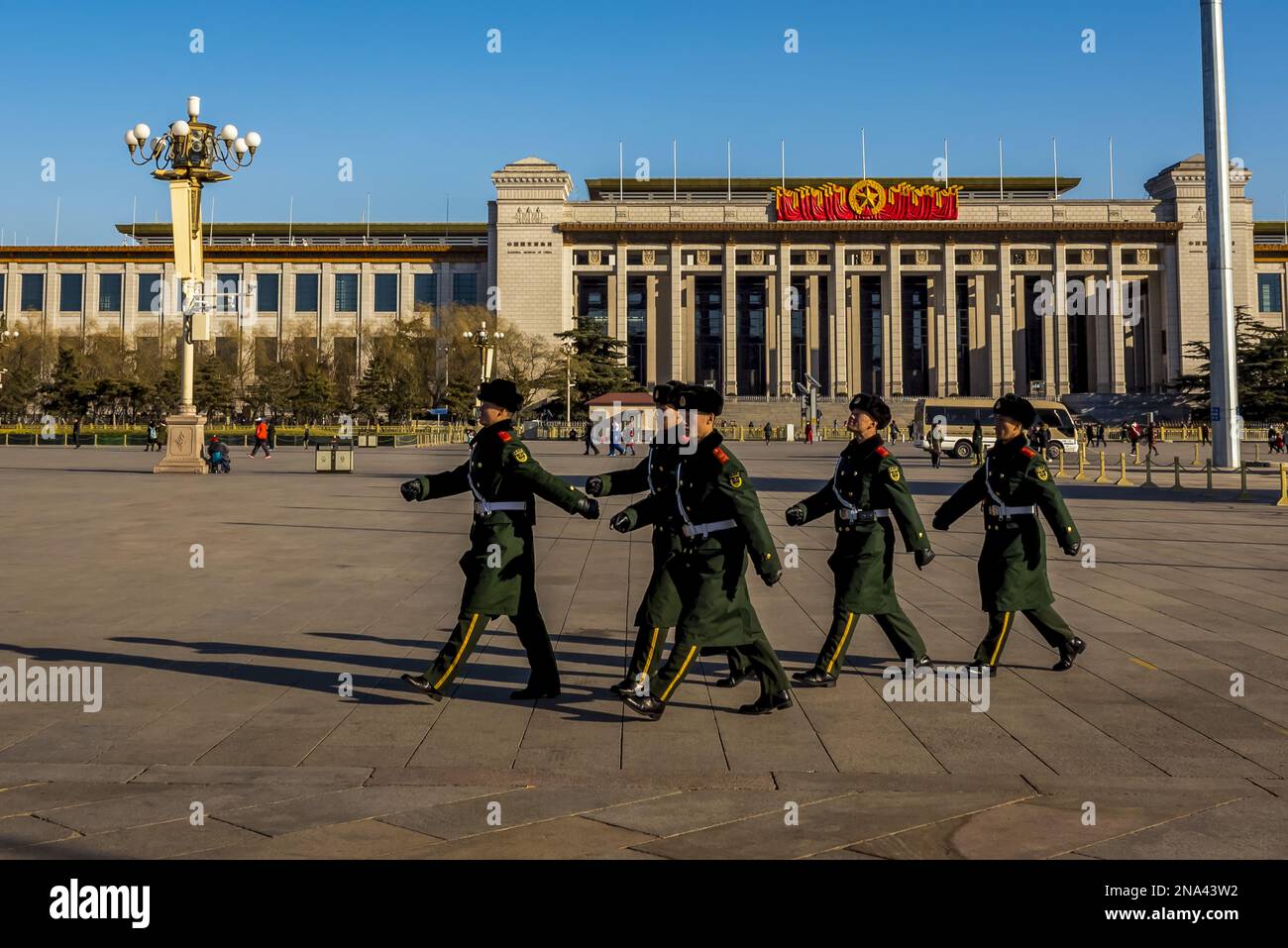 Guards marching near the National Museum of China in Tiananmen Square ...