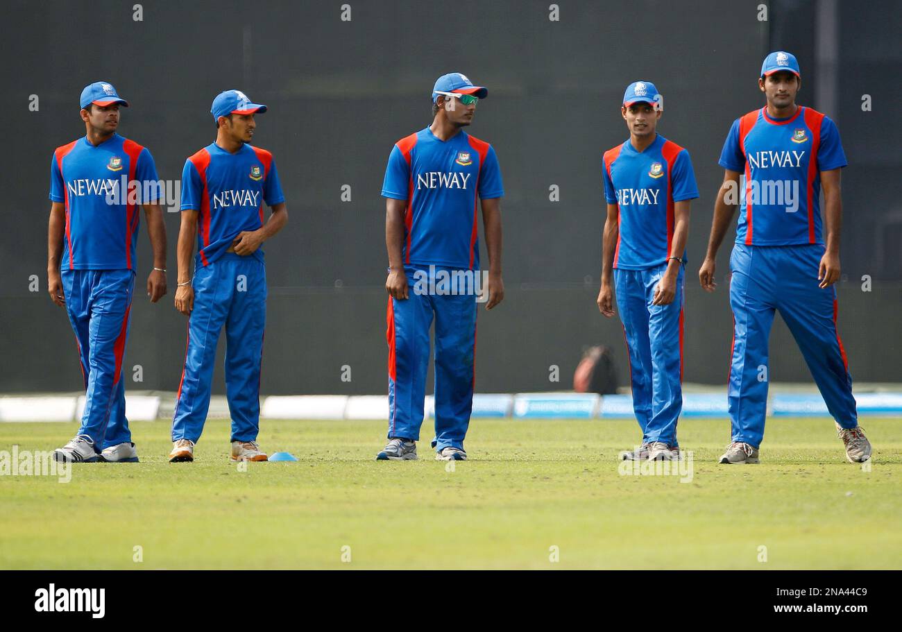 Bangladesh's players, from left, Abdur Razzak, Nasir Hossain, Abul ...