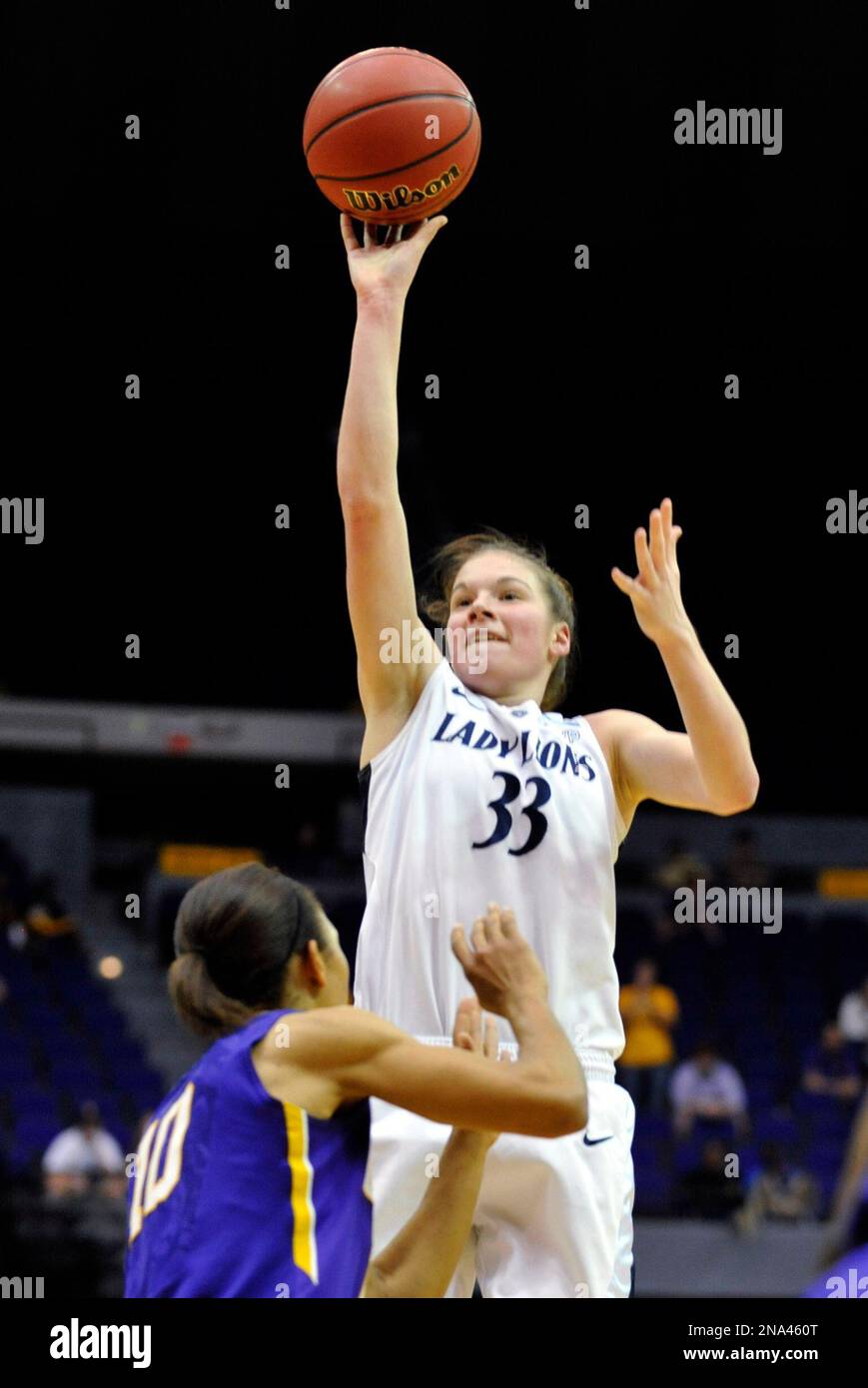 Penn State guard Maggie Lucas (33) shoots over LSU guard Adrienne Webb ...