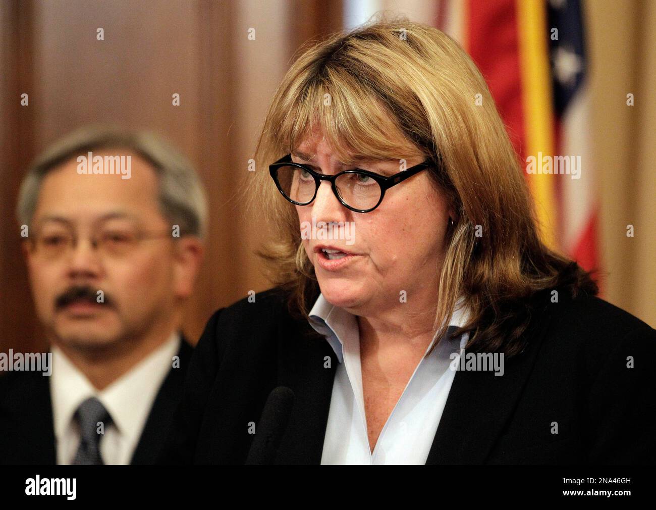 Newly named Interim San Francisco Sheriff Vicki Hennessy speaks beside ...