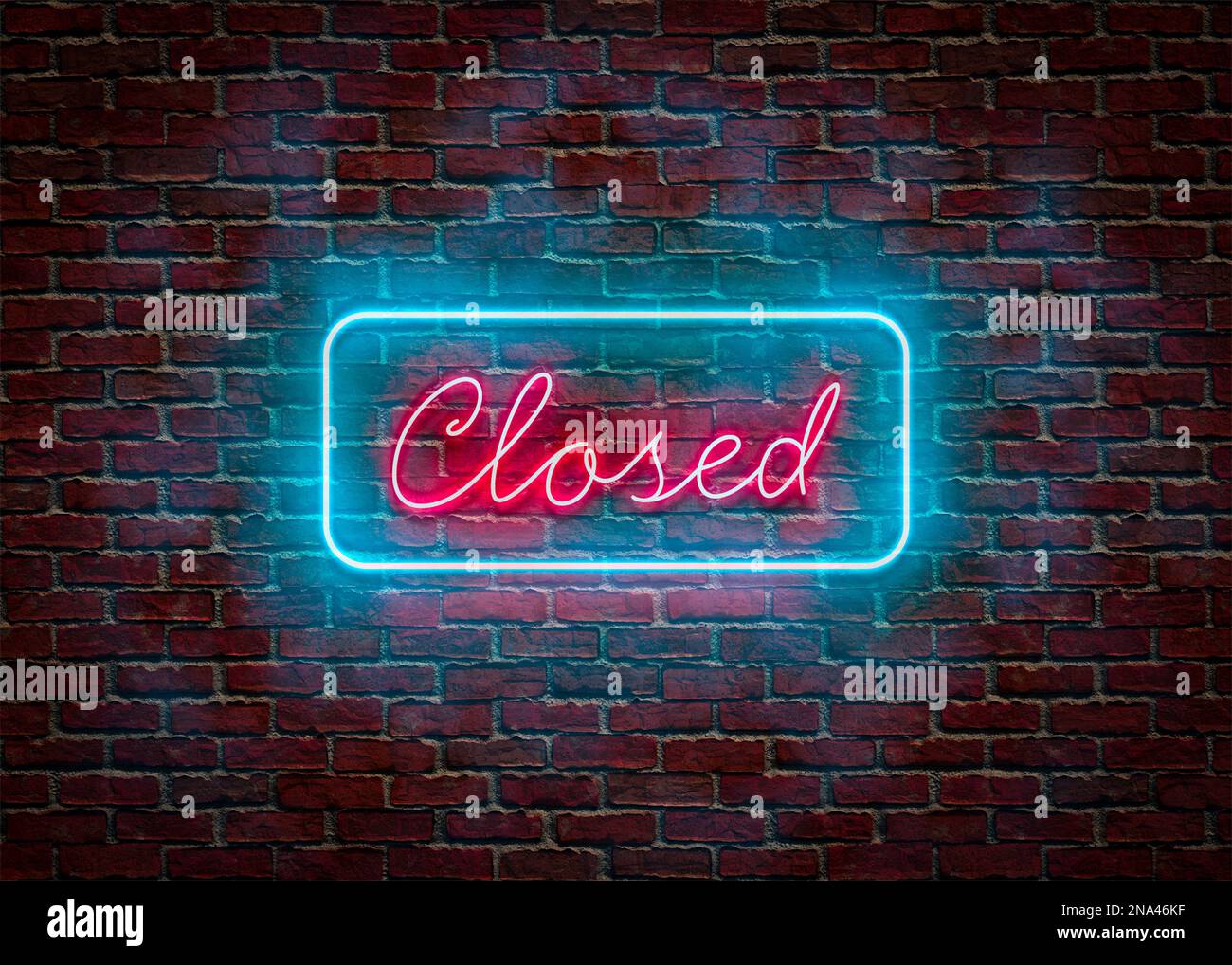 Closed Neon Sign on a red brick wall Stock Photo - Alamy