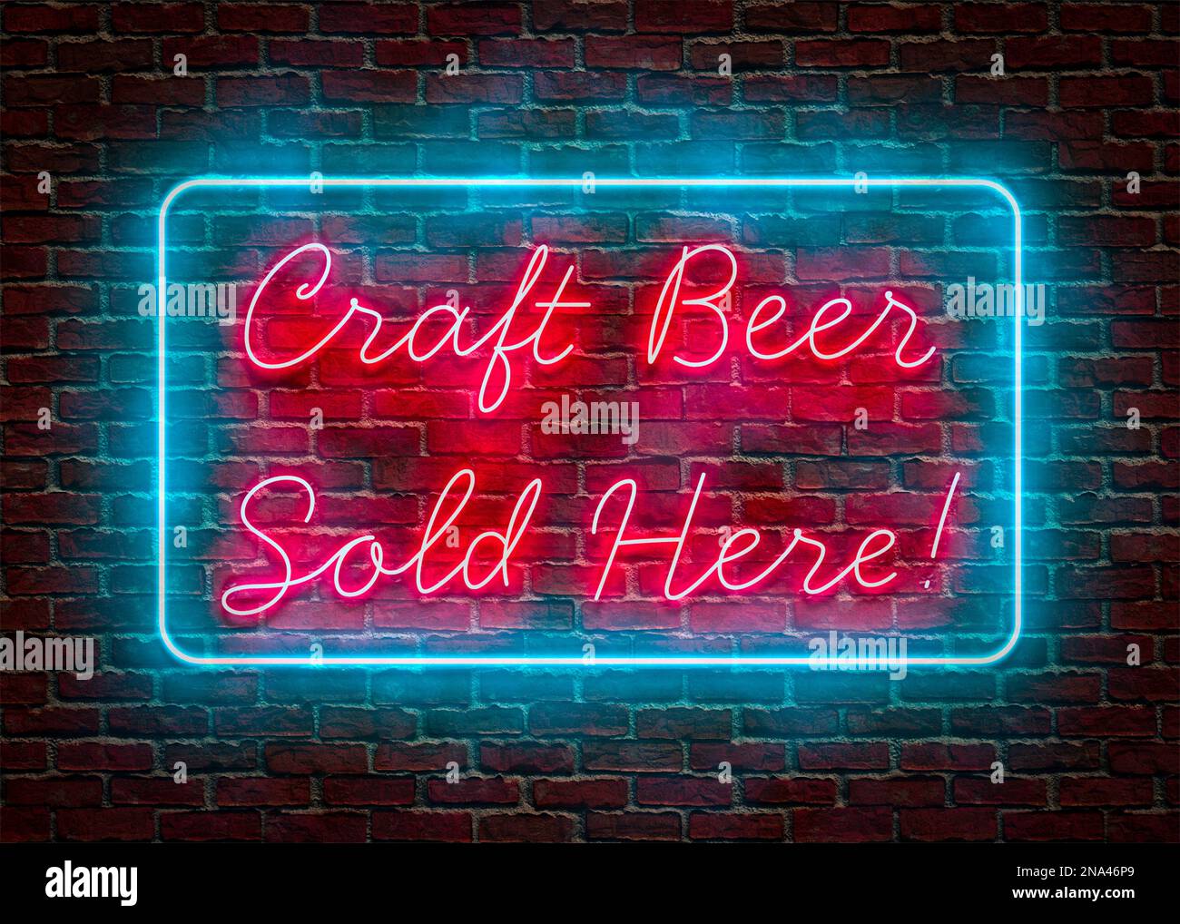 Craft Beer Sold Here Neon Sign on a red brick wall Stock Photo - Alamy