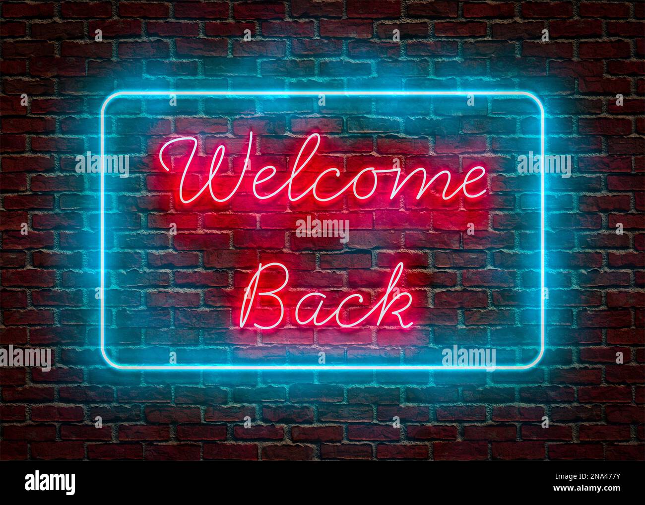 Welcome Back Neon Sign on a red brick wall Stock Photo - Alamy