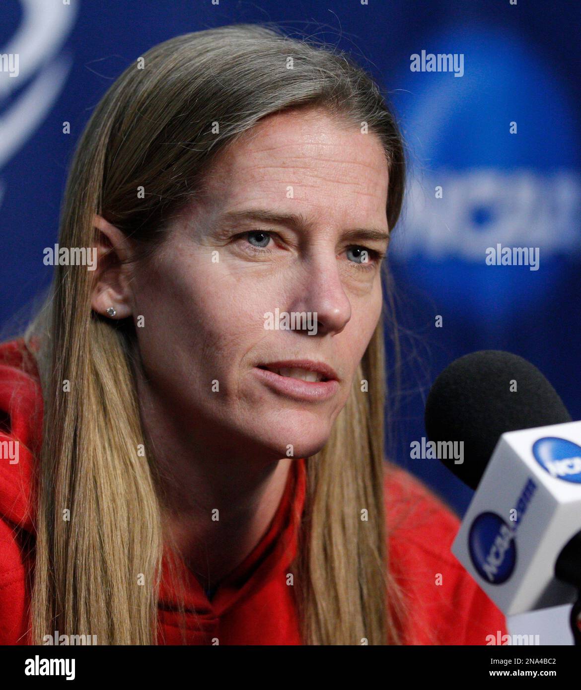 St. John's head coach Kim Barnes Arico answers a question during a news ...