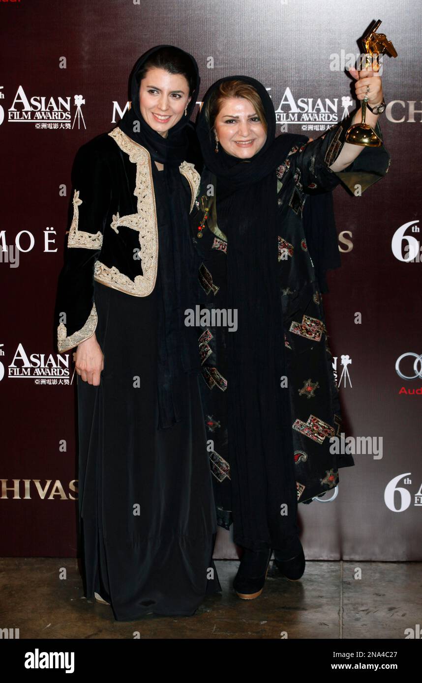 Iran actress Leila Hatami, left, and film editor Hayedeh Safiyari pose ...