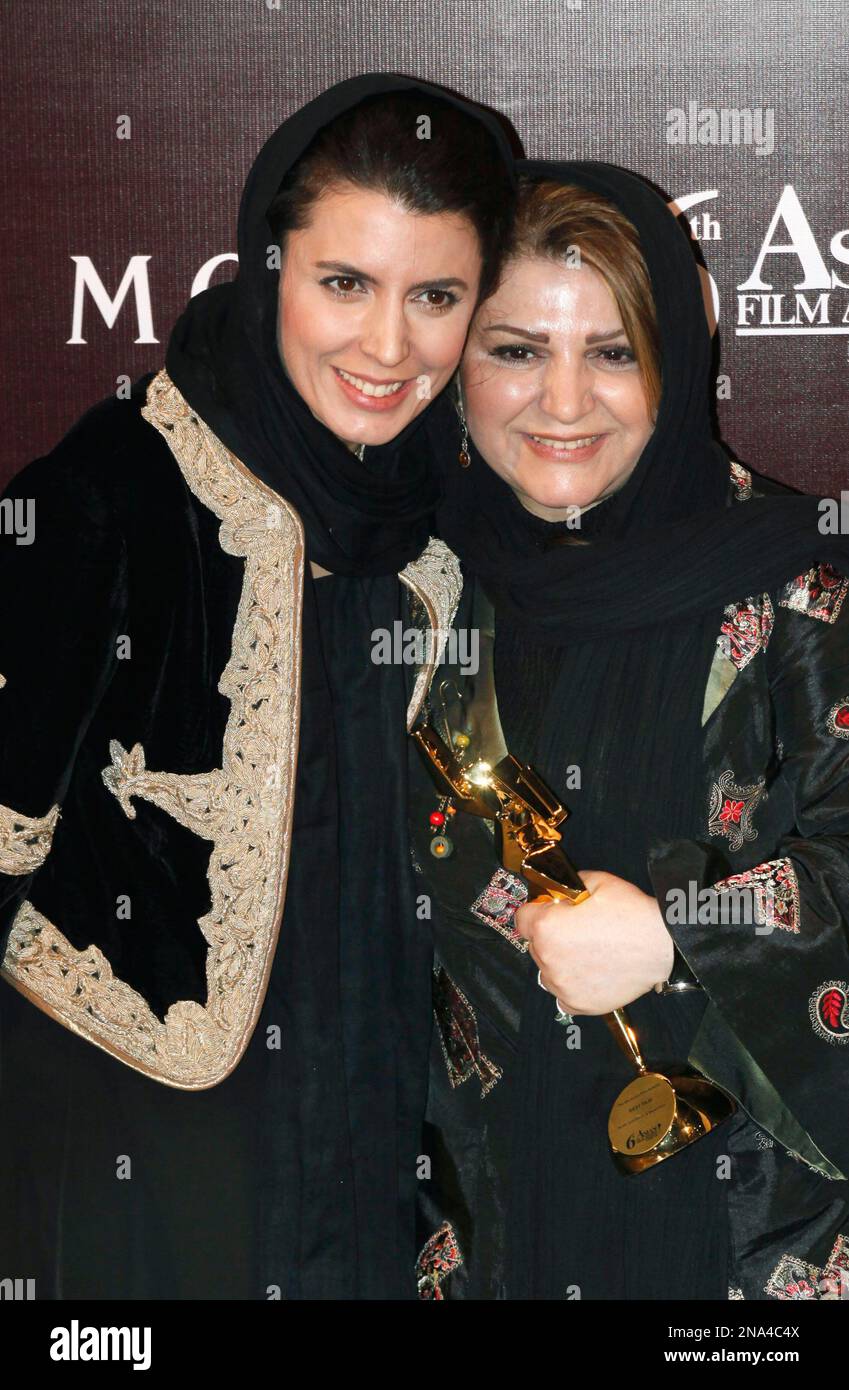 Iran actress Leila Hatami, left, and film editor Hayedeh Safiyari pose ...