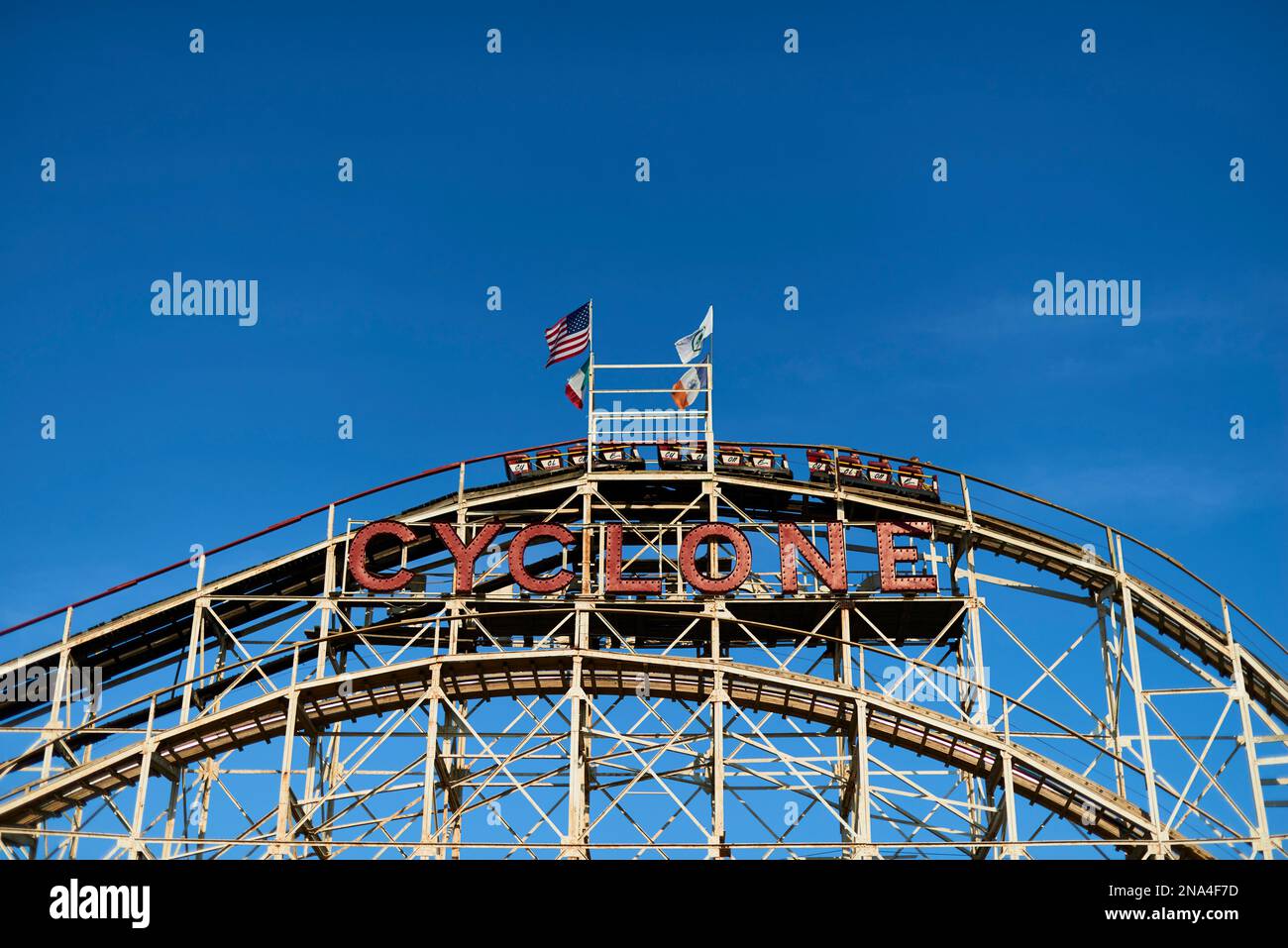 People riding the Cyclone roller coaster in Luna Park; Coney Island ...