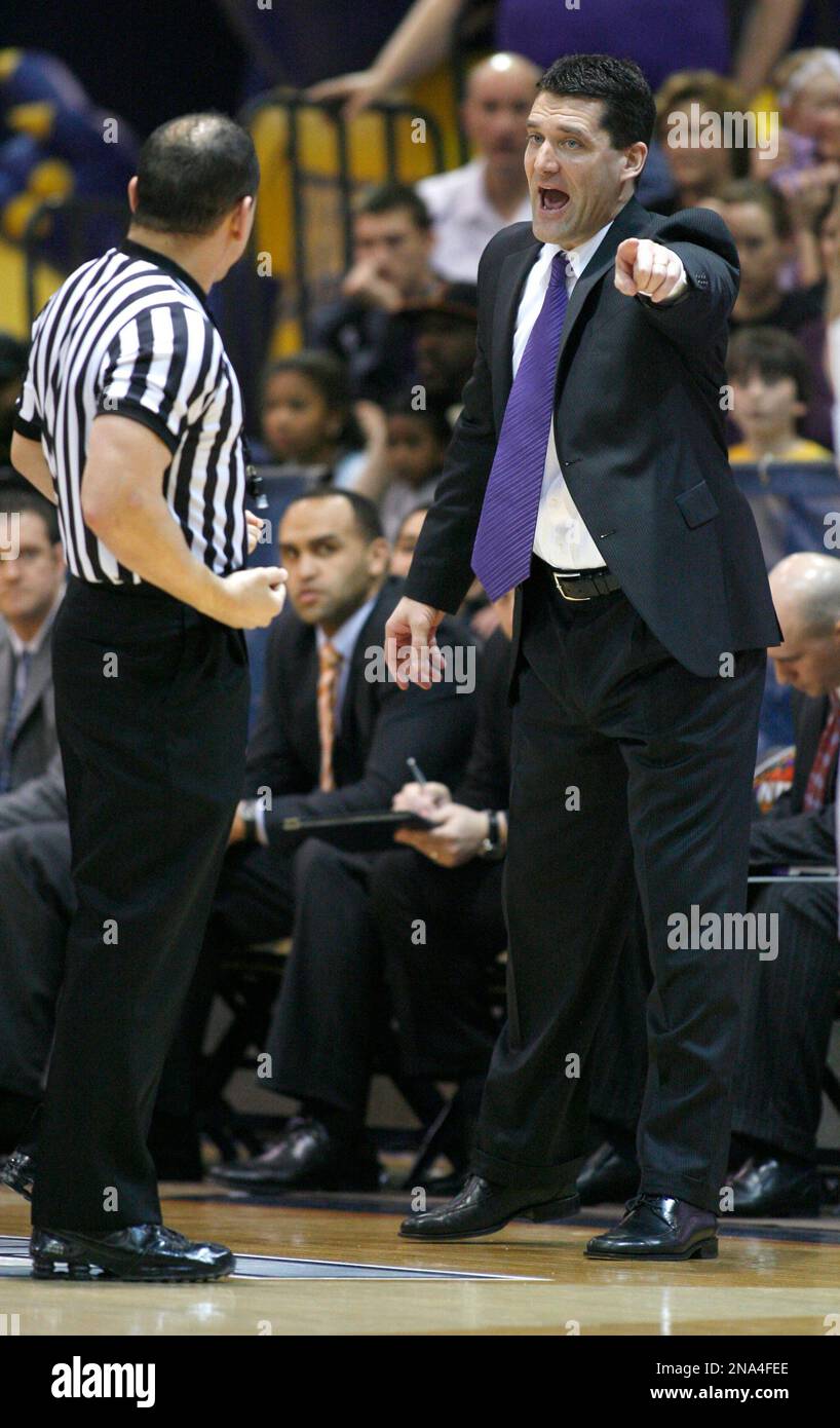 Northern Iowa coach Ben Jacobson talks to an official as his team plays ...