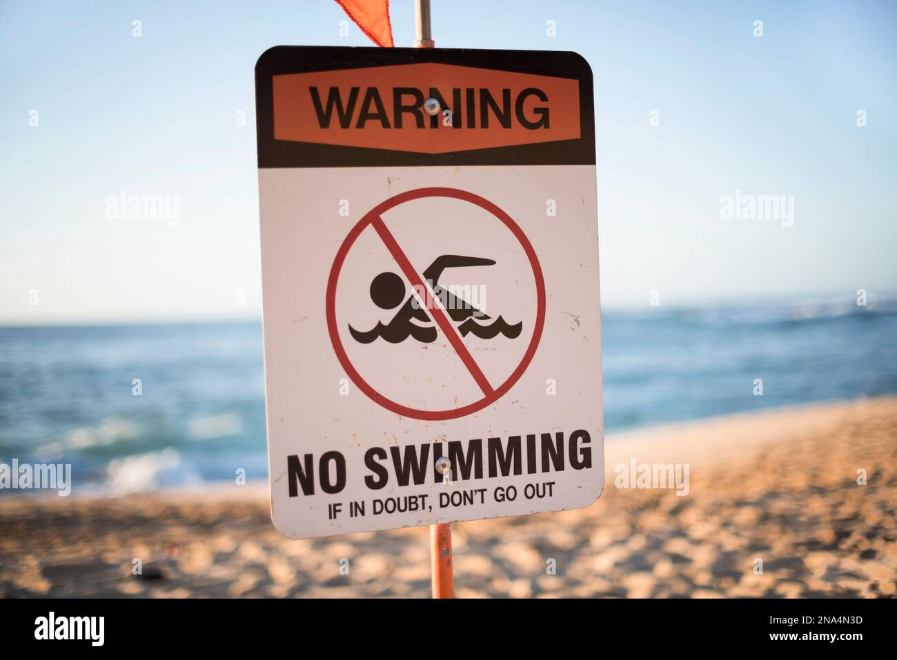No swimming sing at the beach in the north shore of Oahu Stock Photo ...