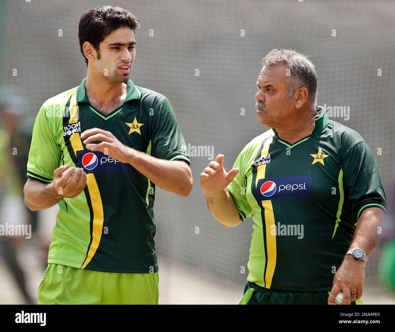 Pakistans Hammad Azam Left Listens To Team Coach Dav Whatmore During