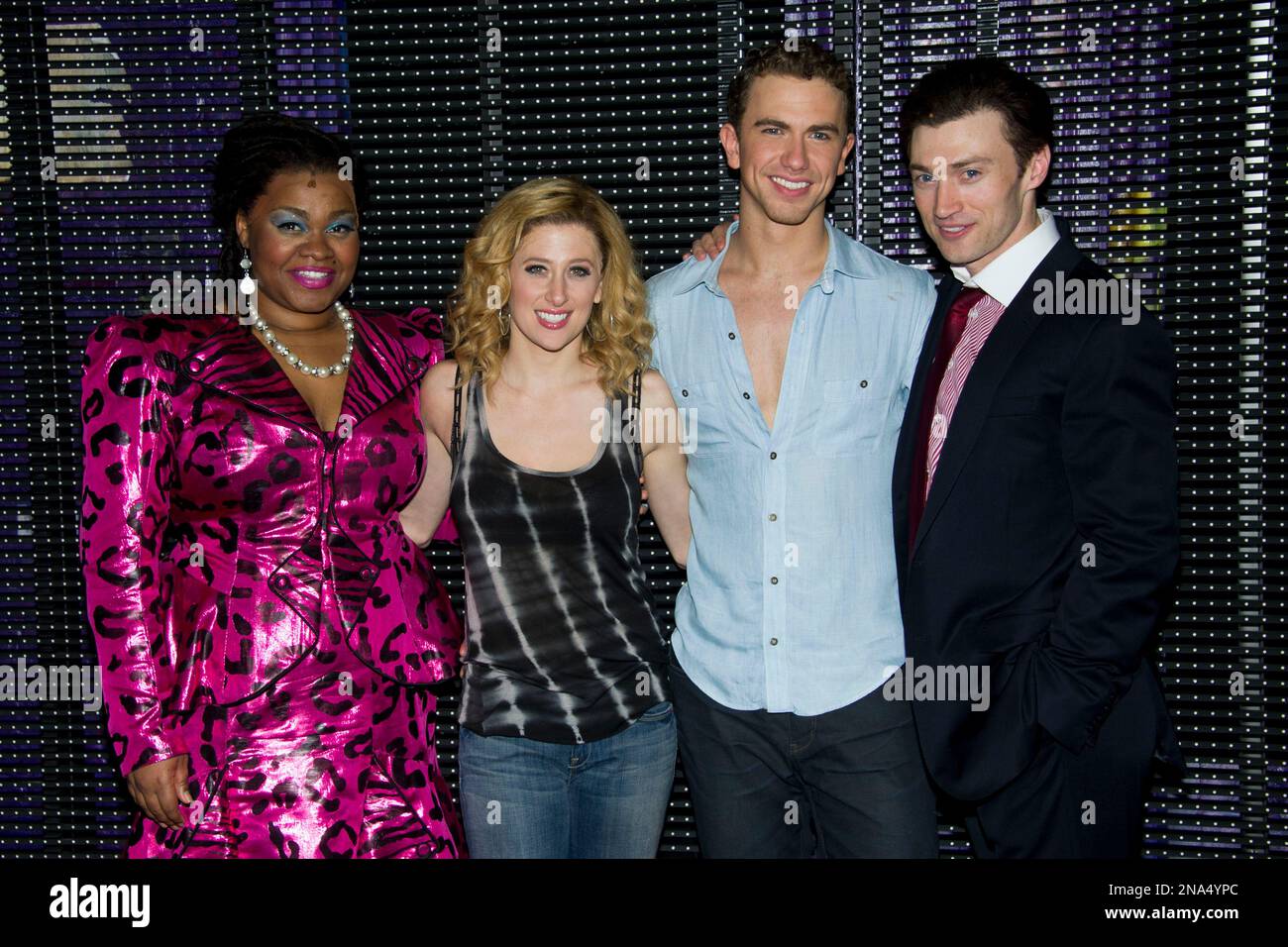 Cast members Da'Vine Joy, from left, Caissie Levy, Richard Fleeshman ...