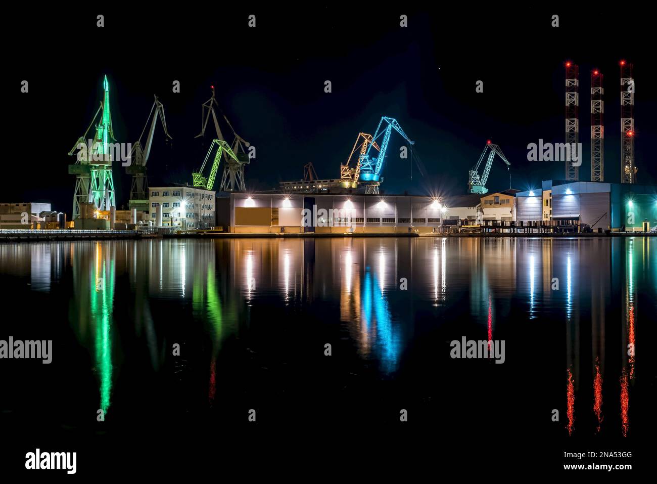 Light design by Dean Skira on shipping cranes at Uljanik Shipyard, Pula ...
