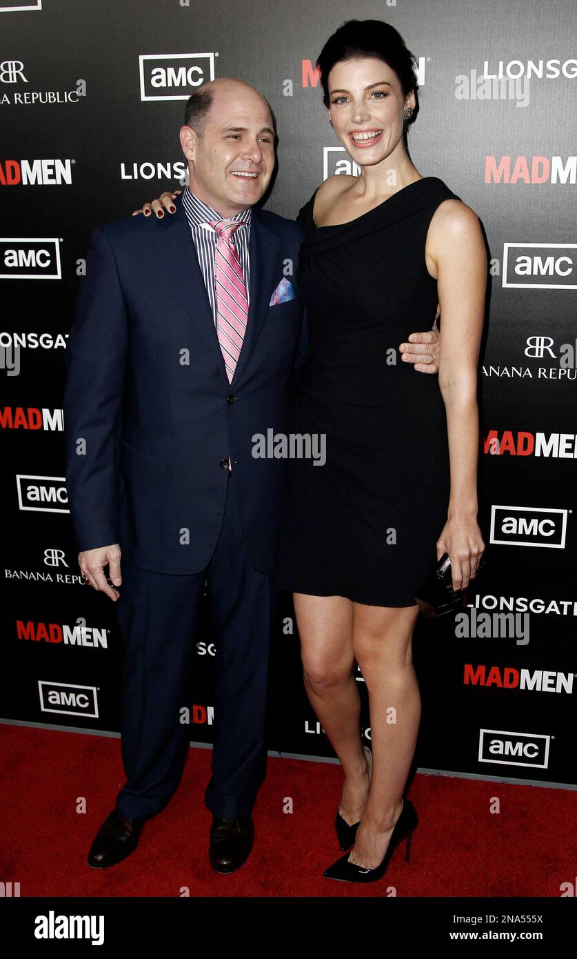 Cast member Jessica Pare, right, and show creator Matthew Weiner pose ... Cast member Jessica Pare, right, and show creator Matthew Weiner pose ...