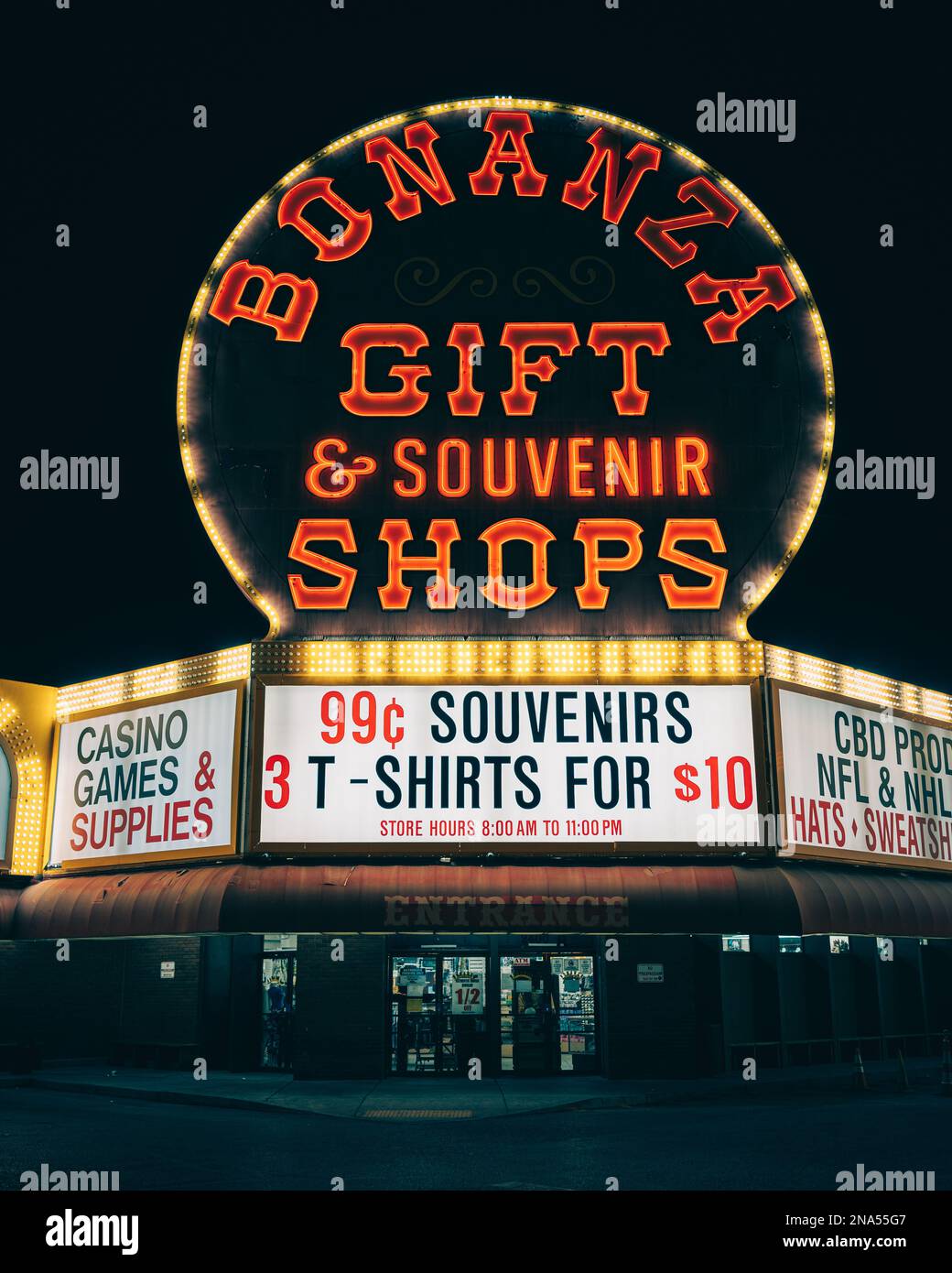 Bonanza Gift Shop neon sign at night, Las Vegas, Nevada Stock Photo - Alamy