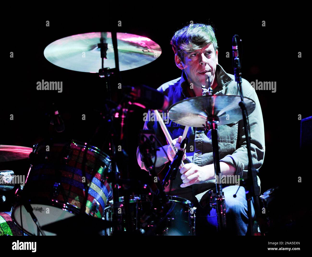 Drummer Patrick Carney of The Black Keys performing at Madison Square ...