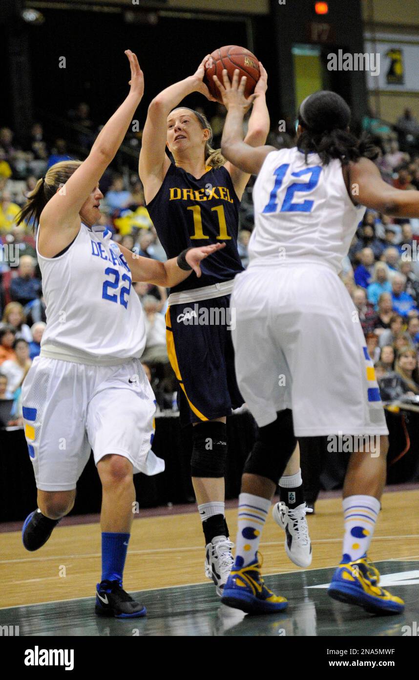 Drexel guard Hollie Mershon (11) drives to the basket against Delaware ...
