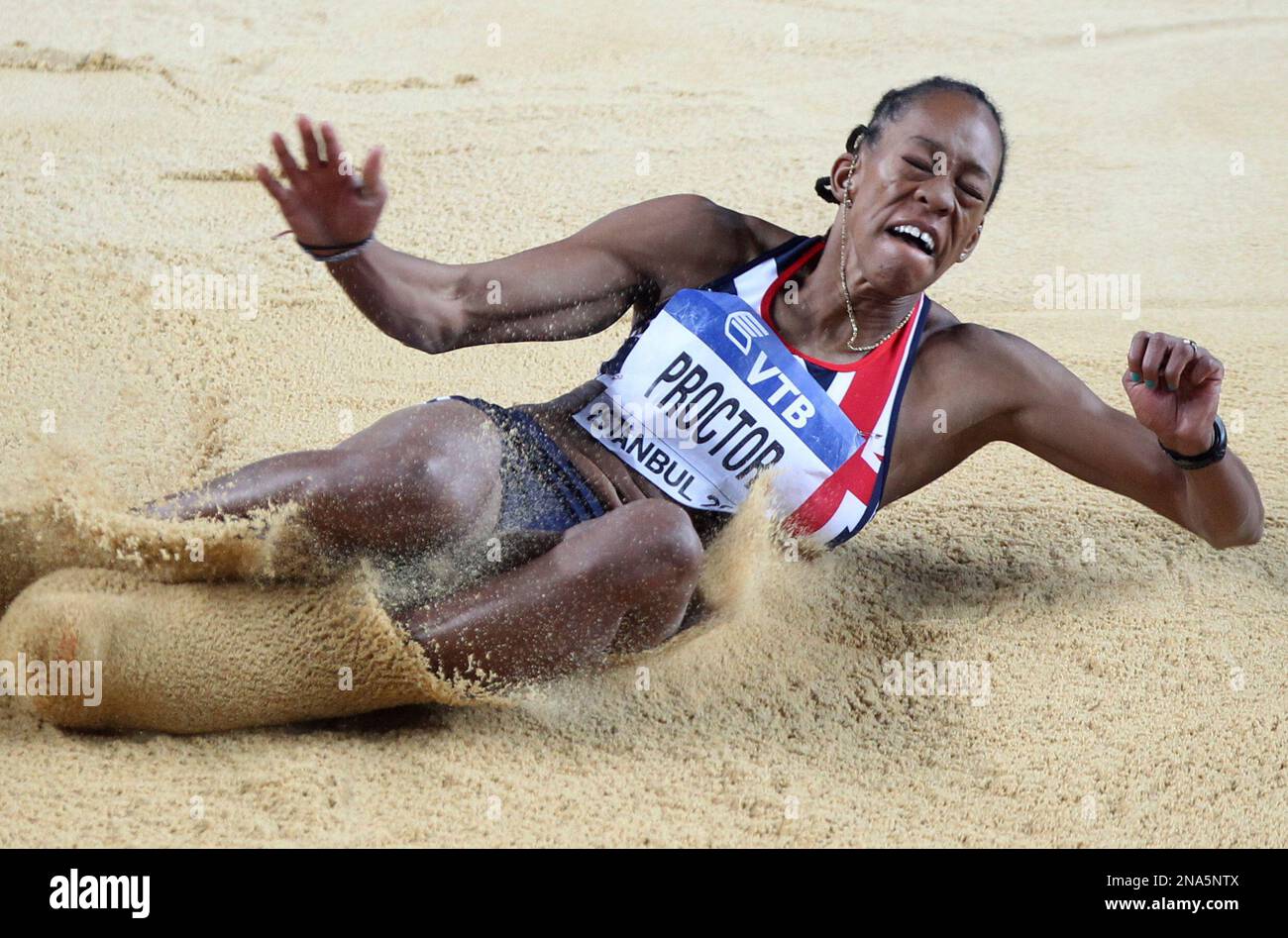 Britain's Shara Proctor makes an attempt in the Women's Long Jump final ...