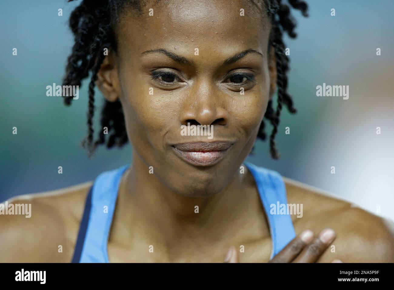 United States' Chaunte Lowe smiles as she is to win the gold medal in ...