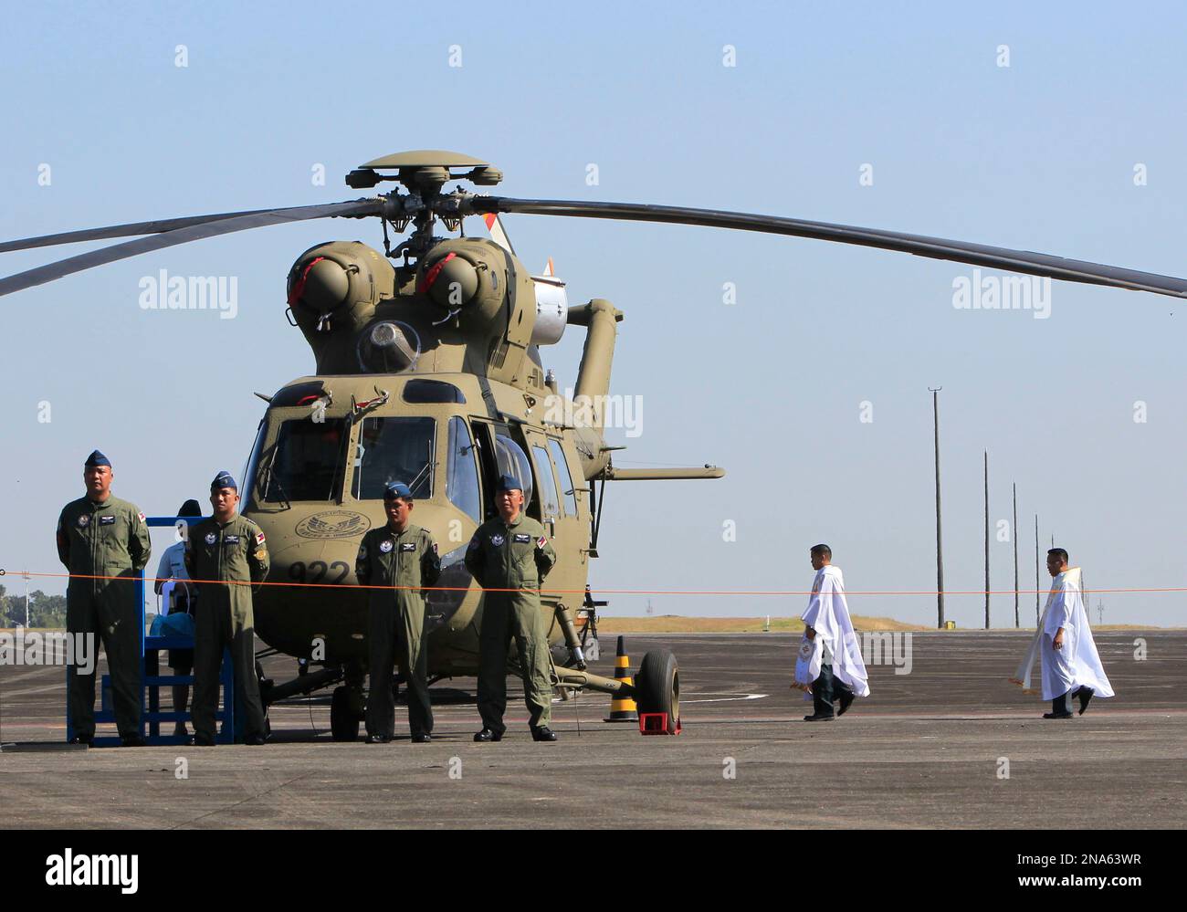 Military chaplains, right, prepare to bless brand new Polish multi-role Sokol Combat Utility ...