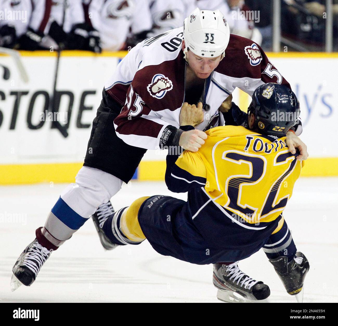 Colorado Avalanche left wing Cody McLeod (55) fights Nashville ...