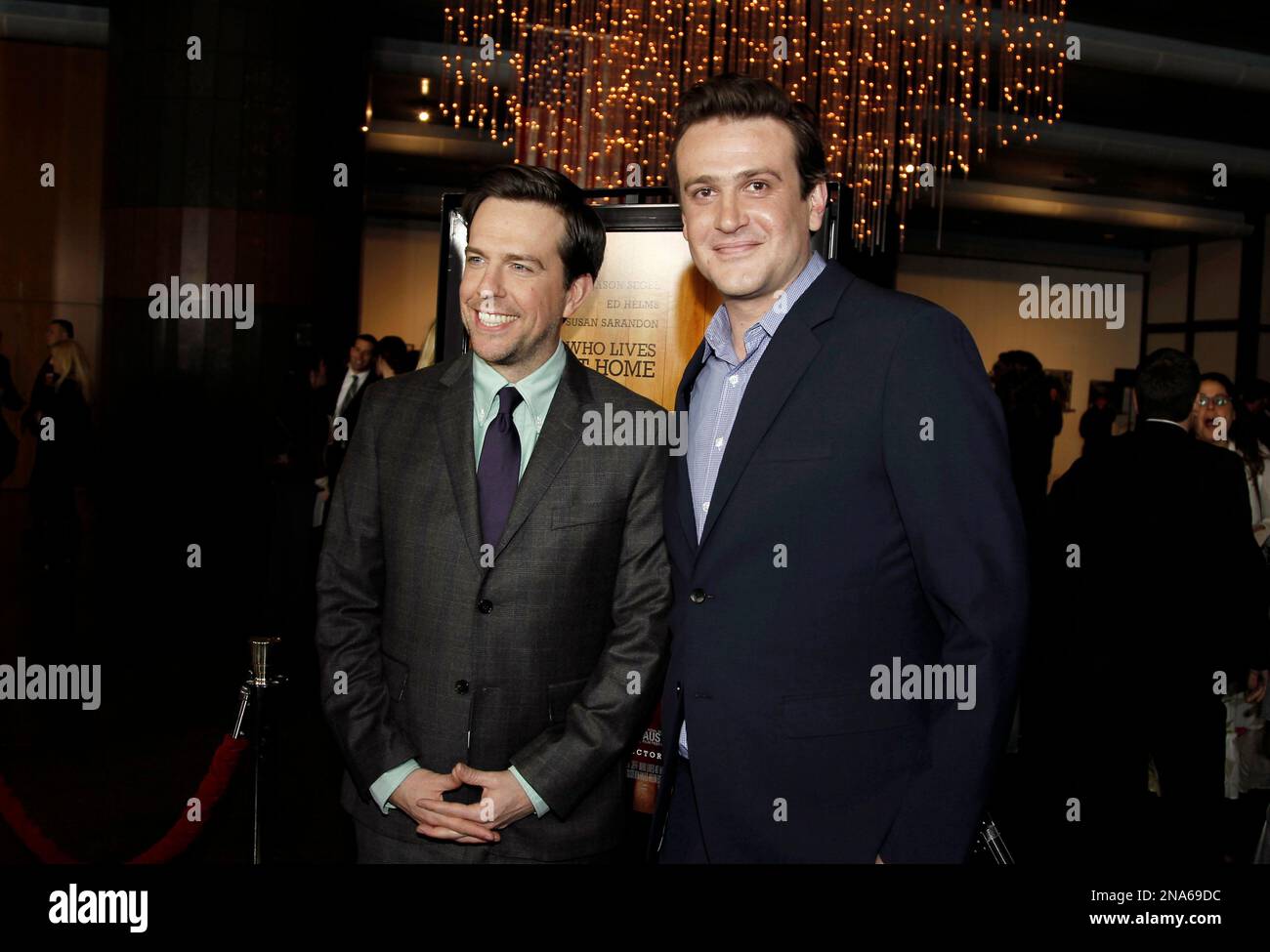 Jason Segel, right, and Ed Helms pose together at the premiere of "Jeff ...