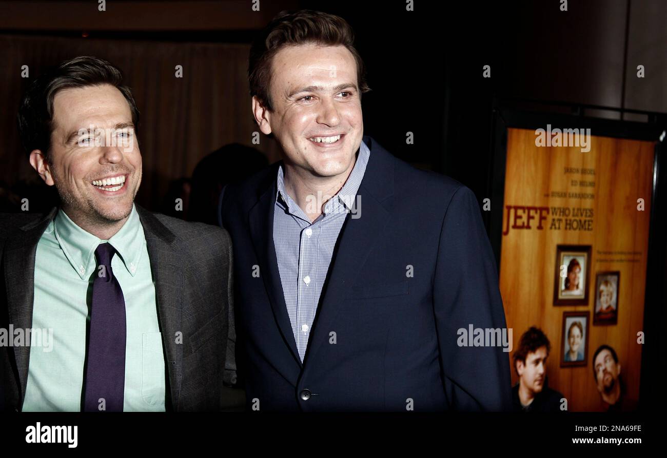 Cast members Jason Segel, right, and Ed Helms pose together at the ...