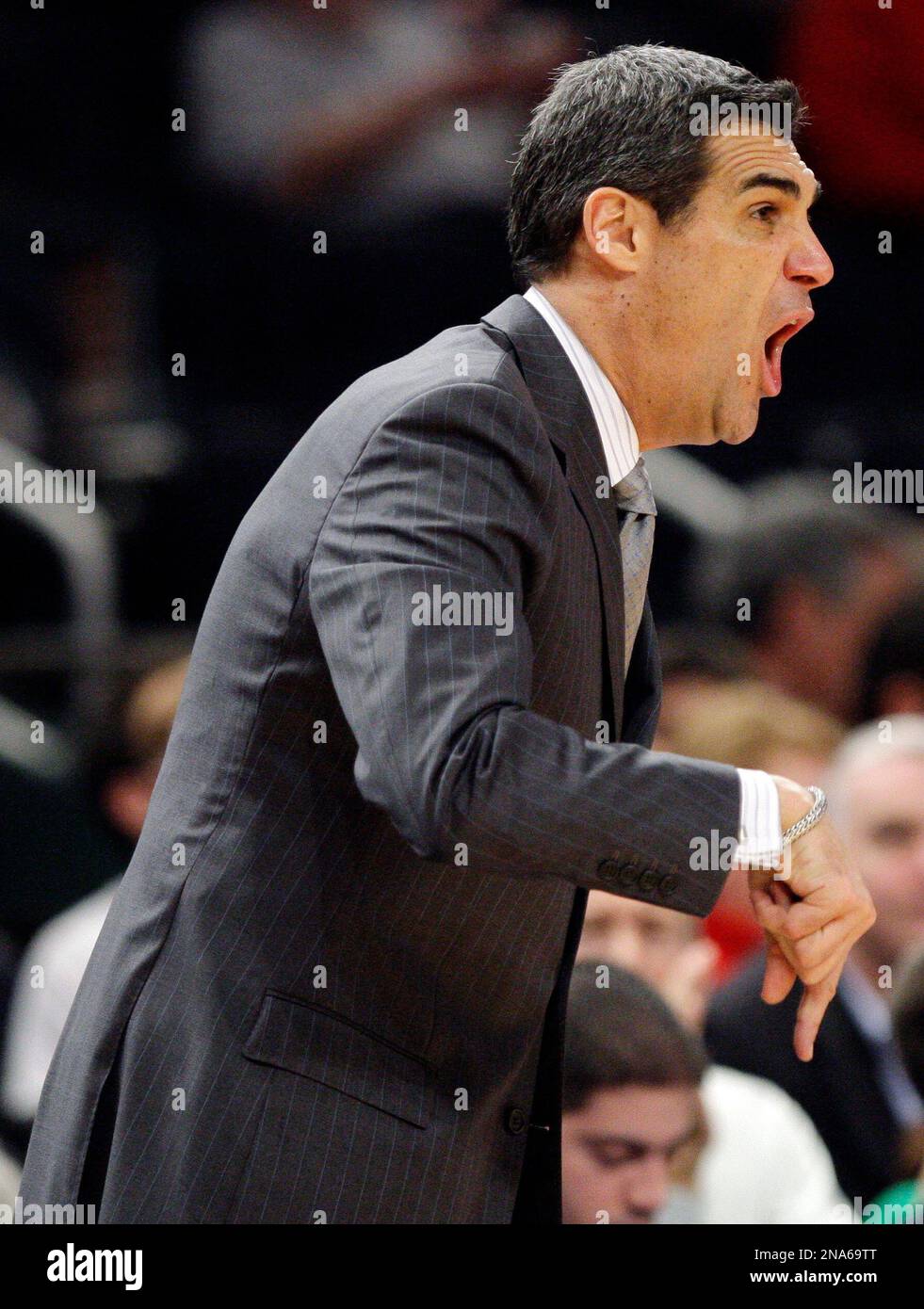 Villanova head coach Jay Wright calls out to his team in the first half ...