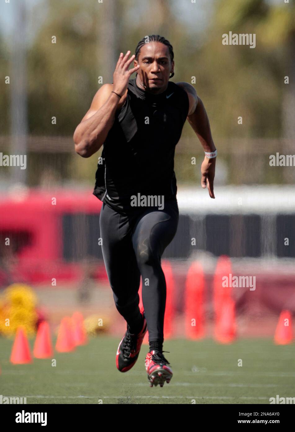 Southern California defensive back Cary Harris runs the 40-yard dash ...