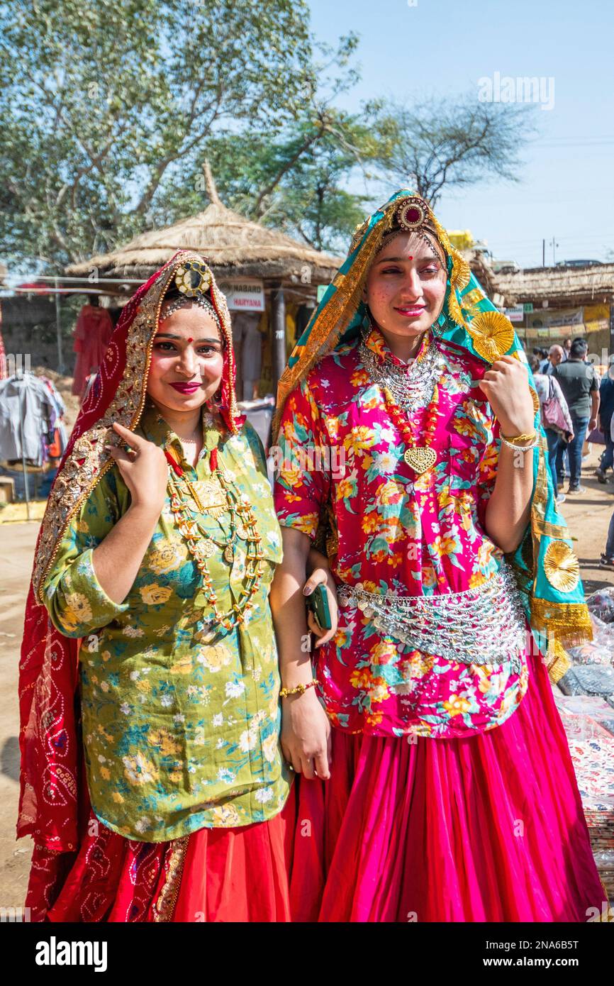 Faridabad, India. 12th Feb, 2023. Female folk dancers wearing ethnic ...