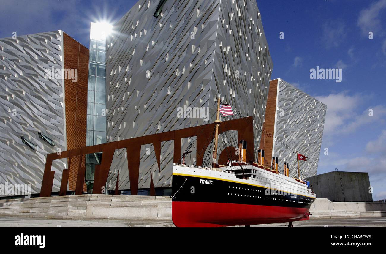 A model of the Titanic is seen beside the new 100 million pound Titanic ...
