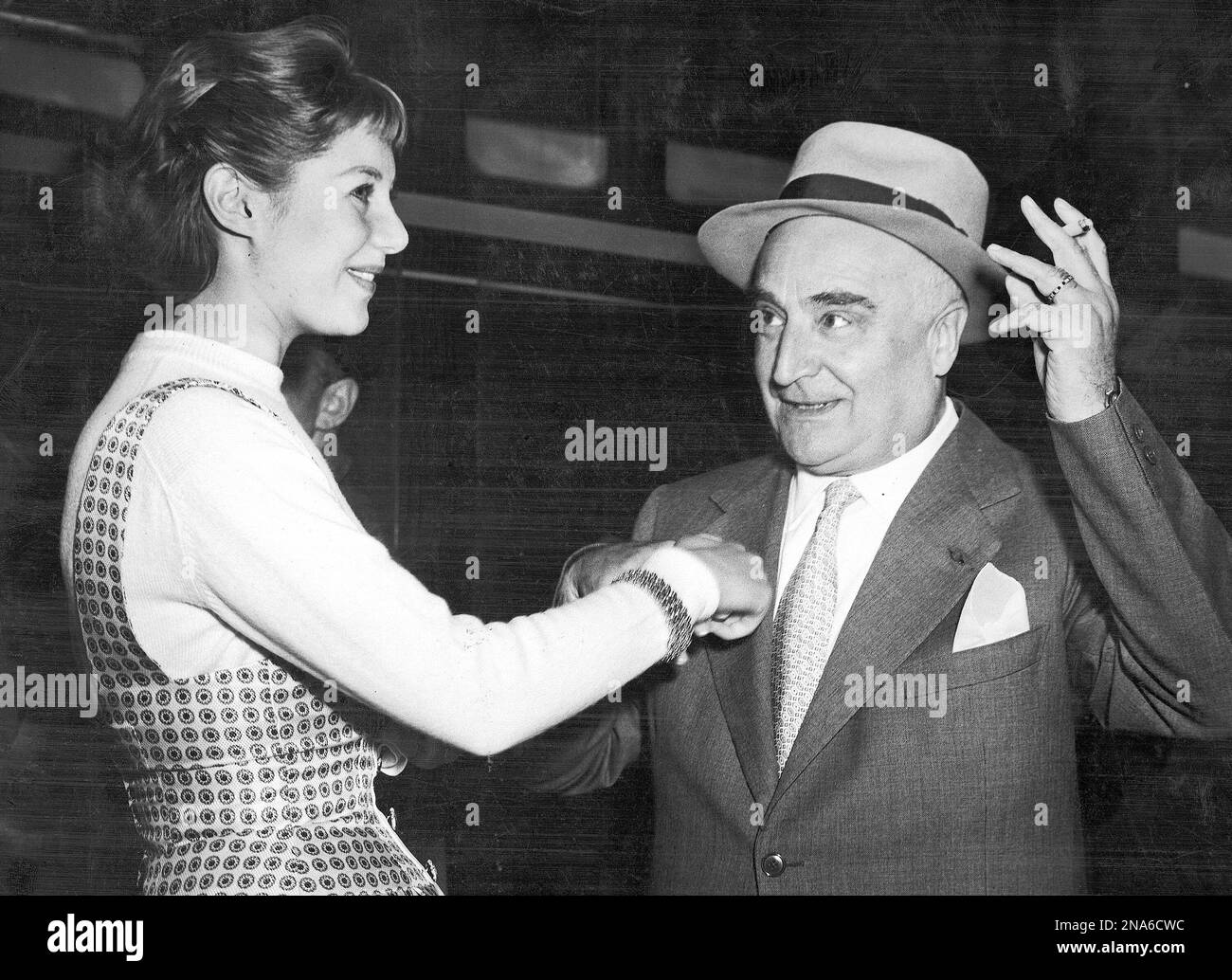 French actress Myriam Bru chats with Angelo Rizzoli, an Italian ...