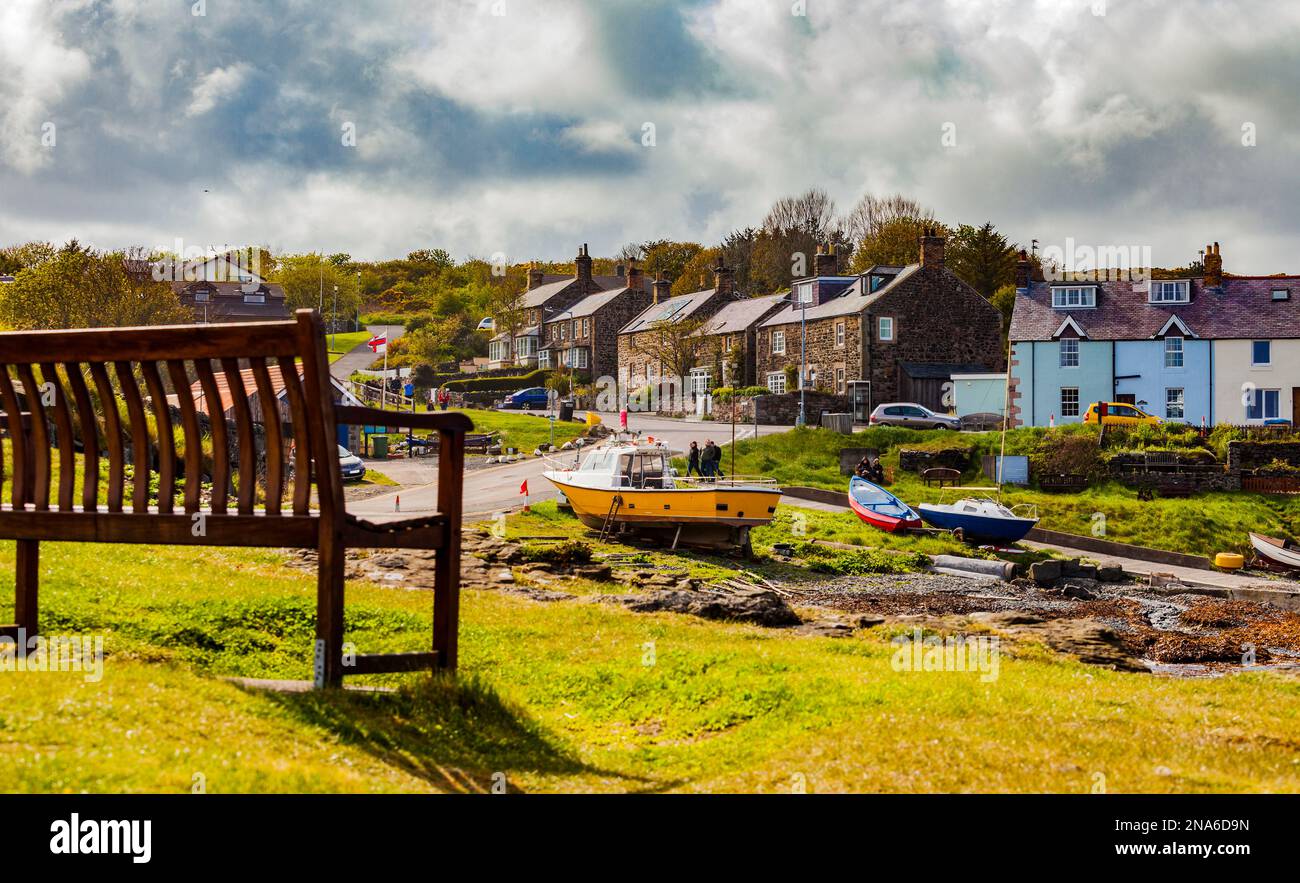 View of Craster, a small fishing village in Northumberland, England ...