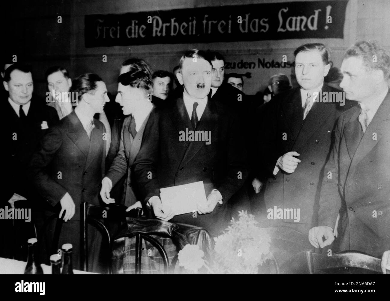 Adolf Hitler, center, with unidentified members of the National ...