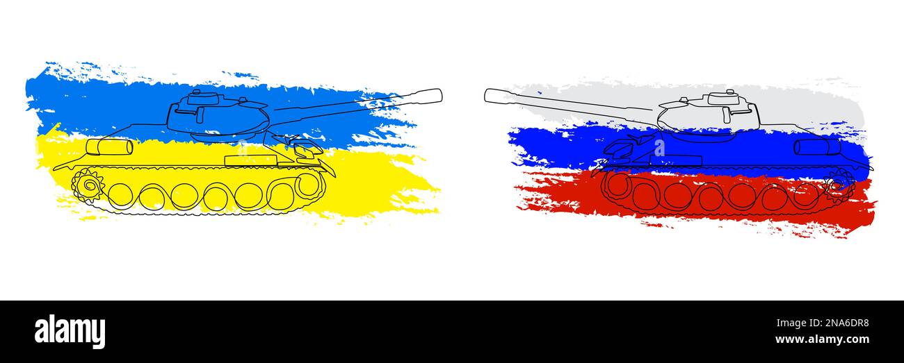 One Continuous Line Of Tank Or Armored Vehicle With Flags Color In The Background Thin Line
