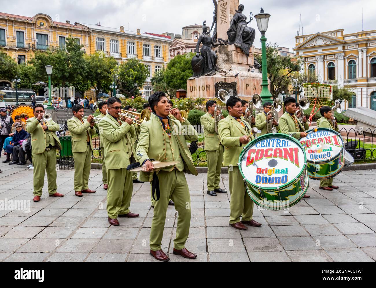 Central Cocani marching band performing on Plaza Murillo; La Paz, La ...