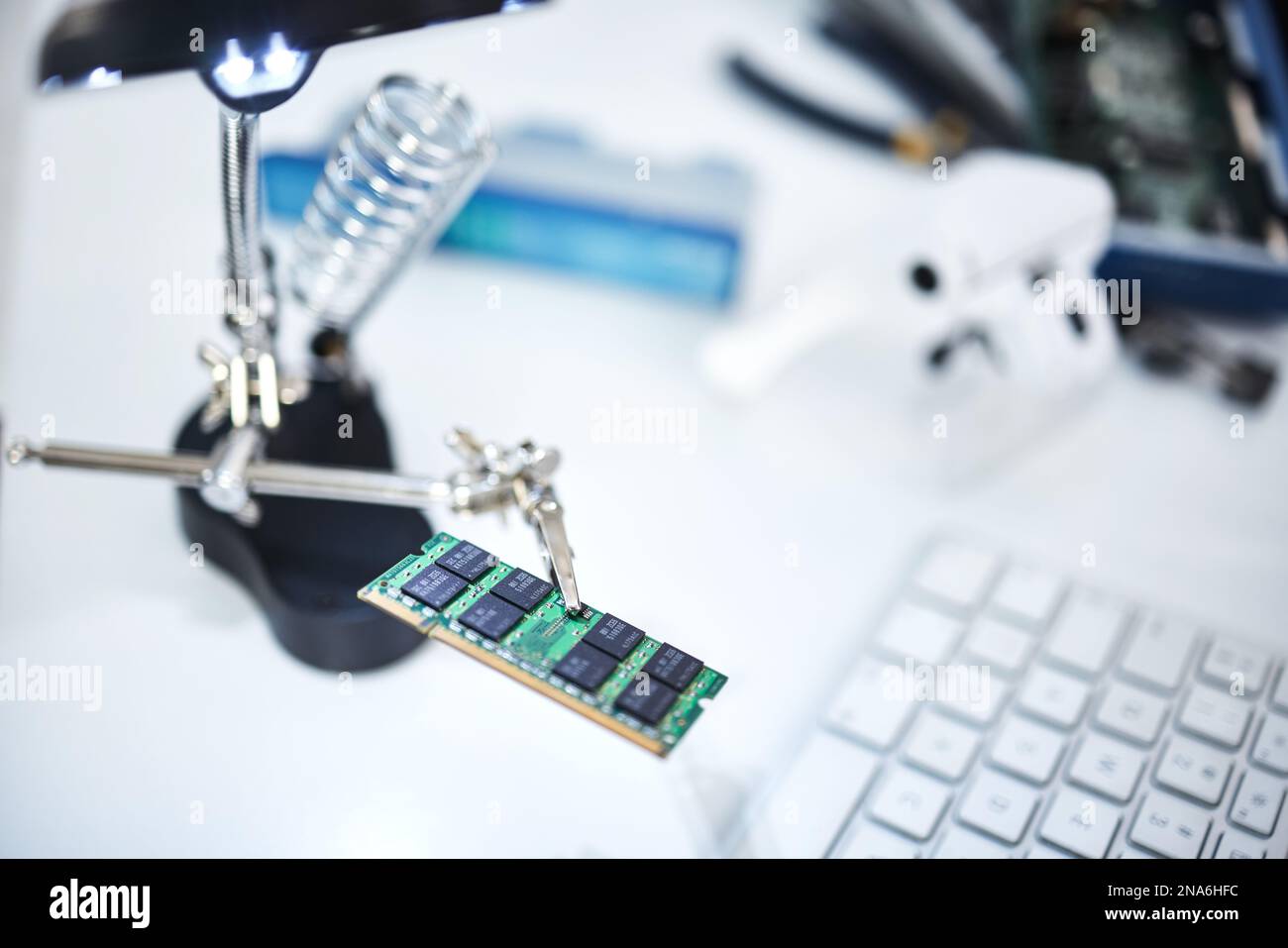 Microchip, technology and engineering with computer maintenance and IT ...