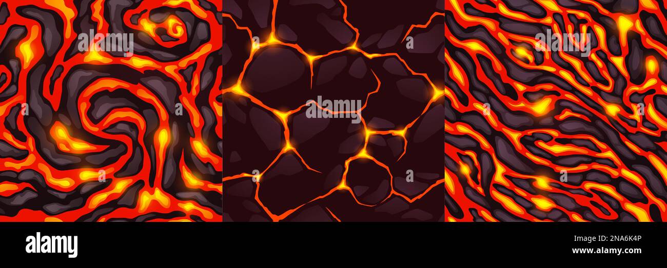 Textures of lava, magma and stones. Seamless patterns of volcano rock ...