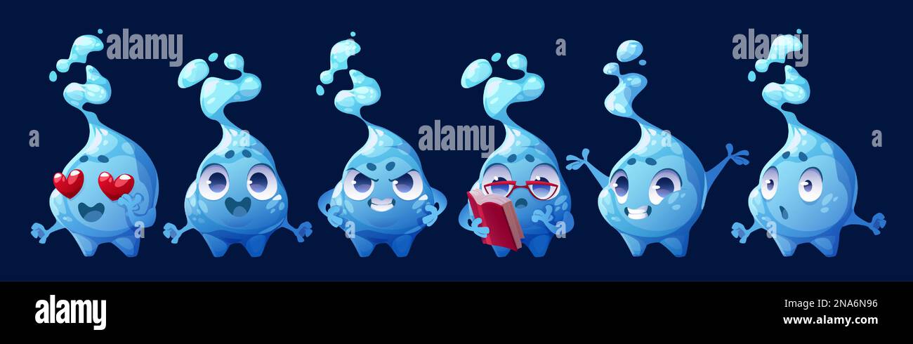 Vector cartoon set of isolated water drop mascot emoticon. Cute ...