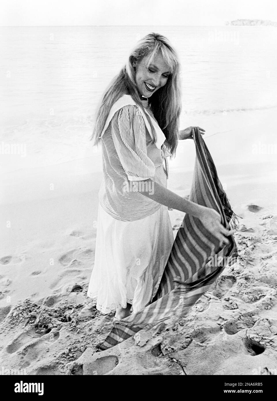 Jerry Hall fiancee of British rock musician Mick Jagger at Gibbs Beach ...