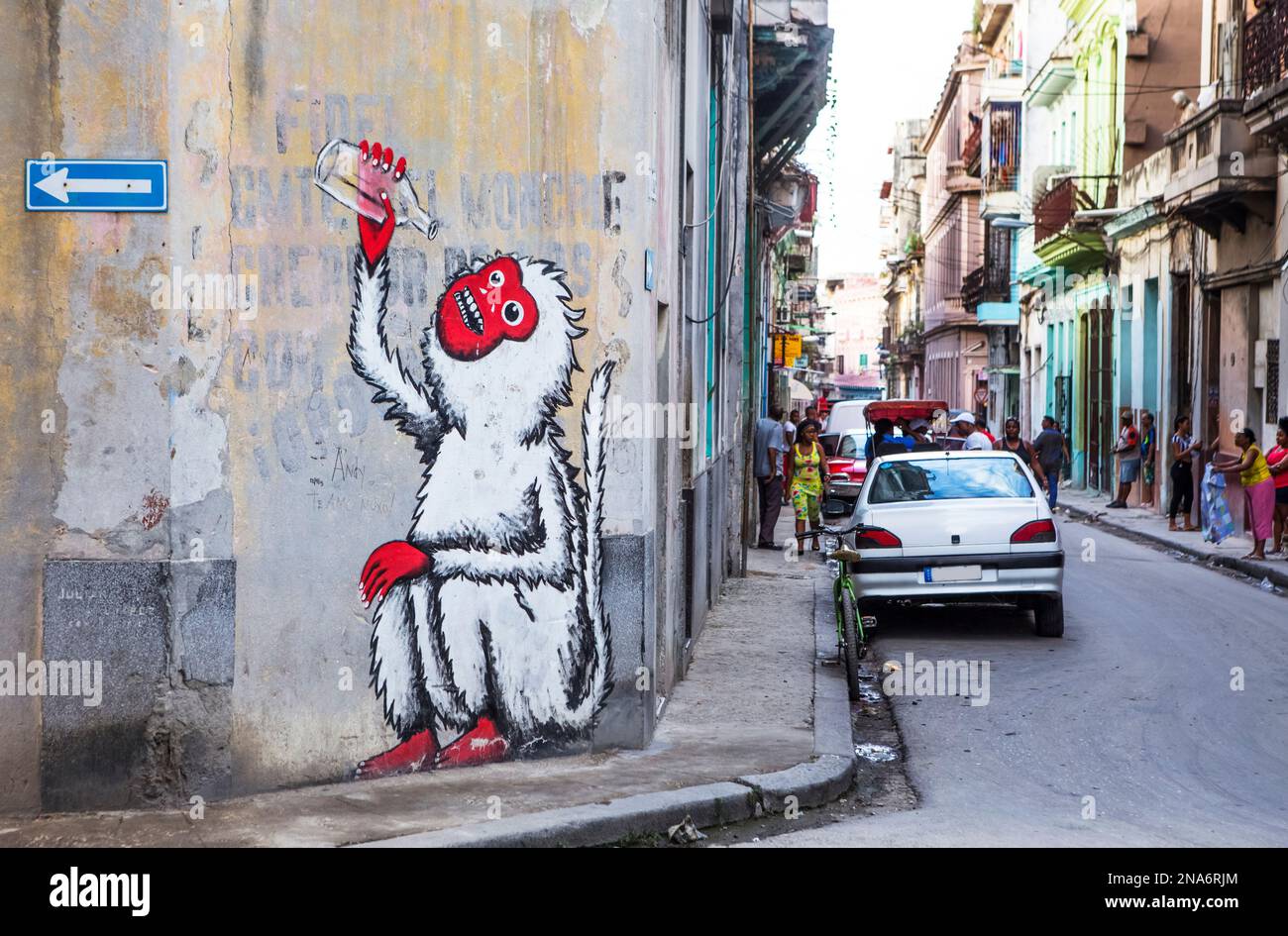 Street scenes through the old city of Havana, with graffiti painted on ...