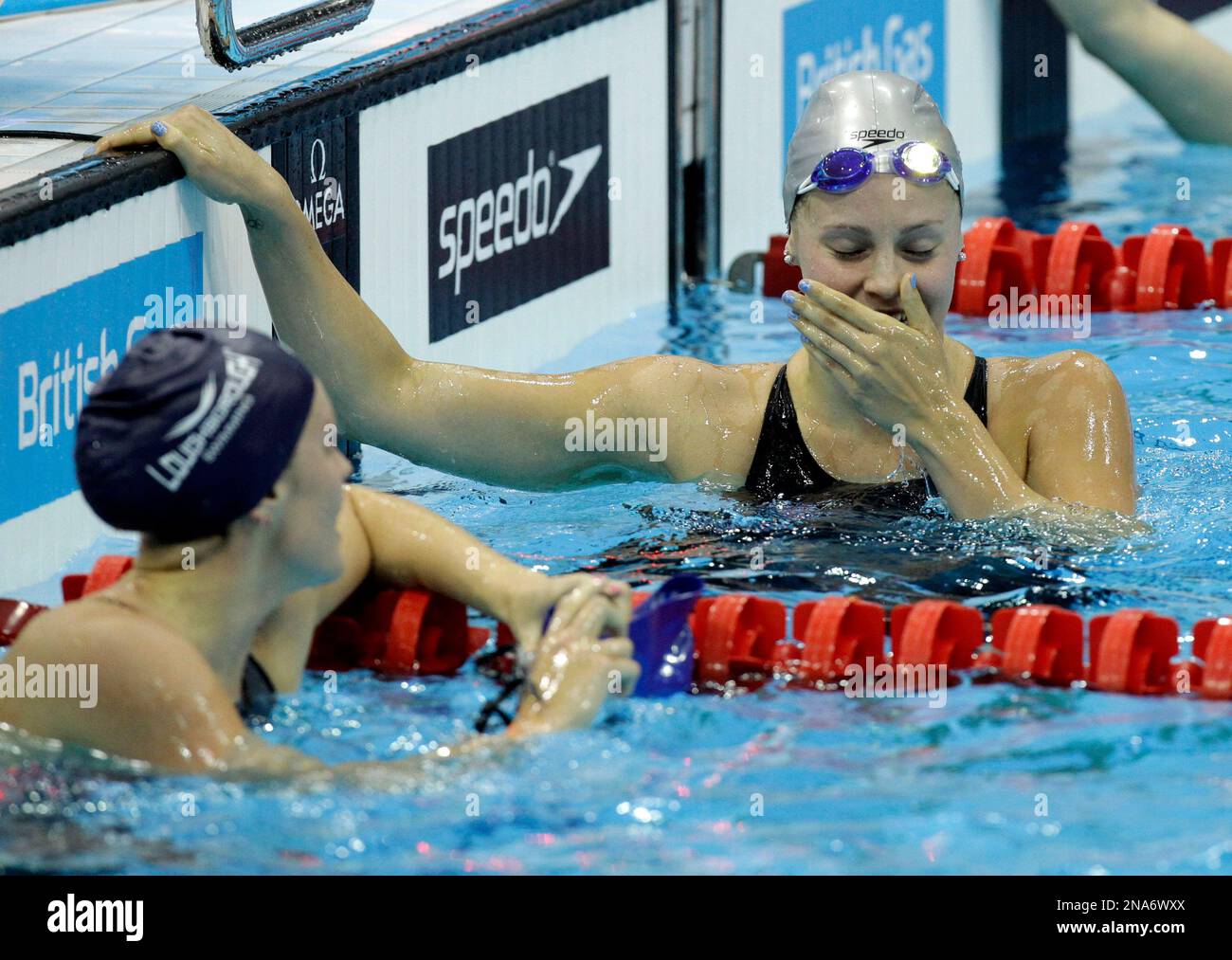Britain's Ellen Gandy, right, reacts after winning gold in the women's ...