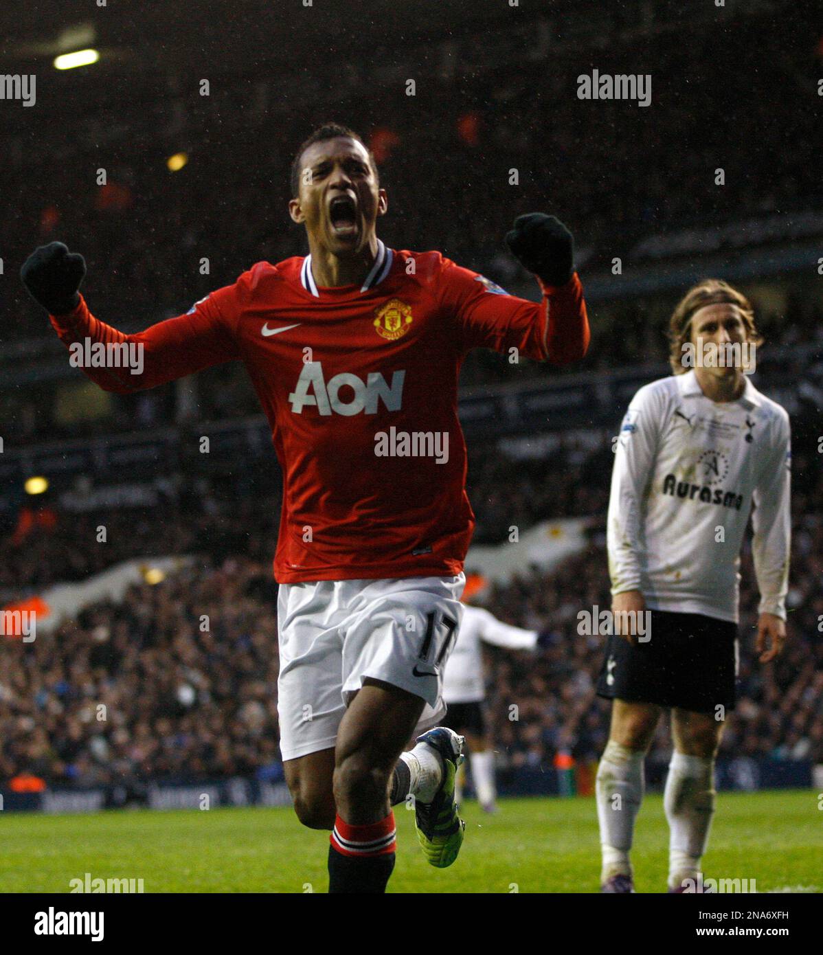 Manchester United's Luis Nani celebrates his teams second goal during ...