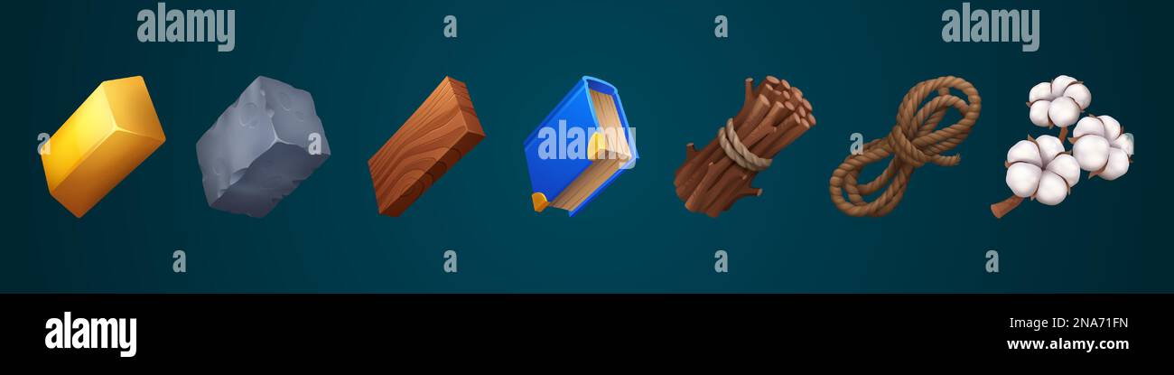 Cartoon set of game props isolated on background. Vector illustration ...