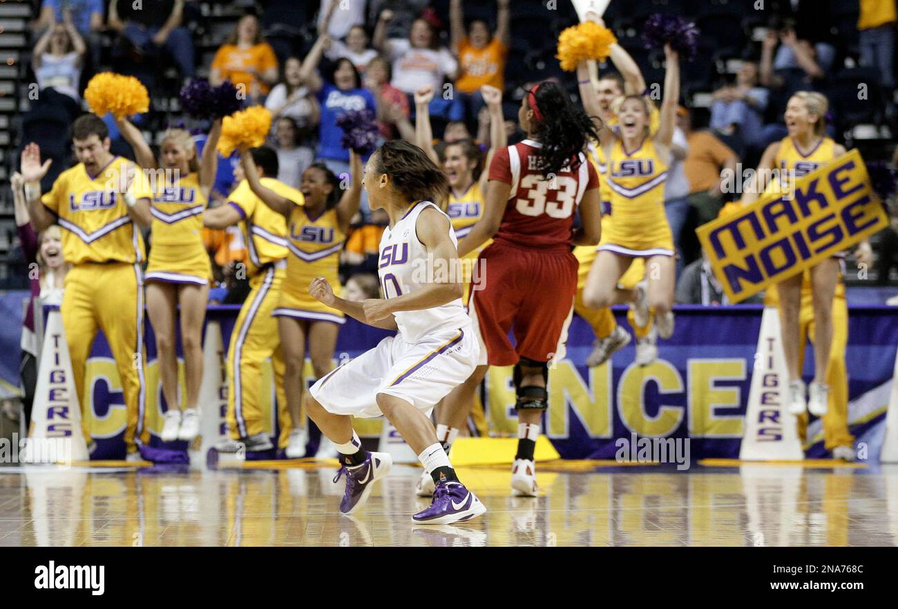 LSU guard Adrienne Webb, center, celebrates after hitting a three-point ...