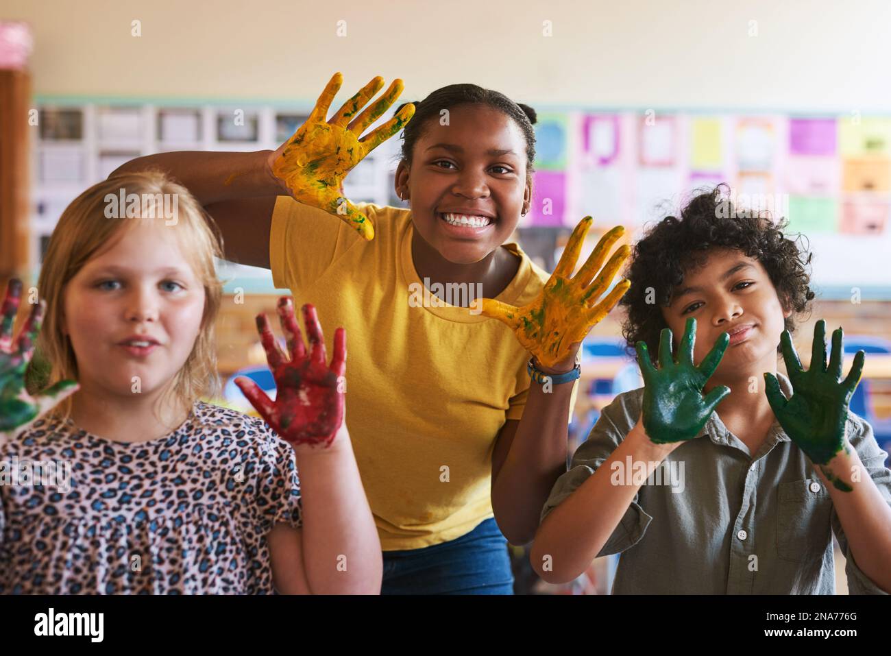 Children learn better when lessons are fun. a diverse group of children ...