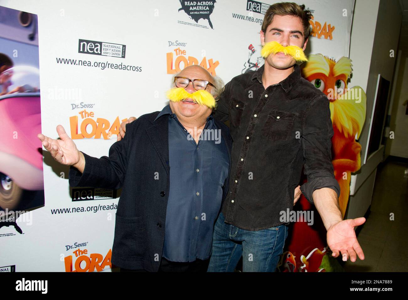 Dr. Seuss' "The Lorax" stars Danny DeVito, left, and Zac Efron attend ...