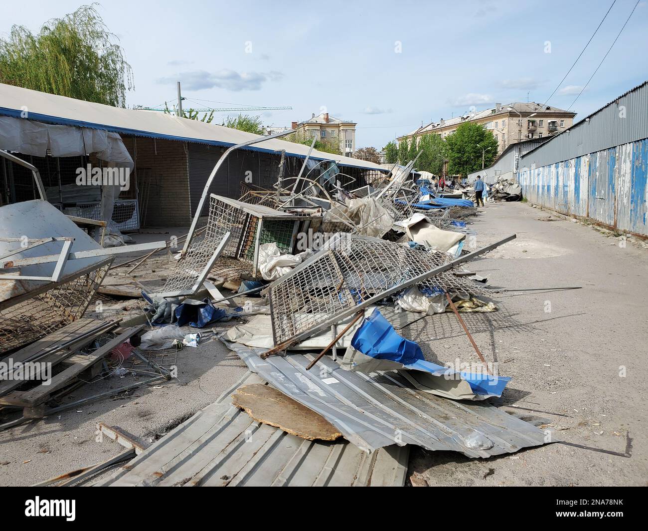 broken construction parts of street market. Street reconstruction ...