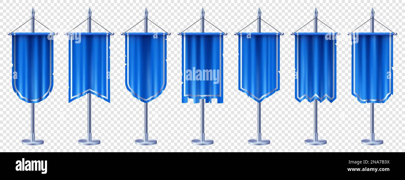 Blank vertical medieval flag mockup for game design. Isolated 3d steel ...