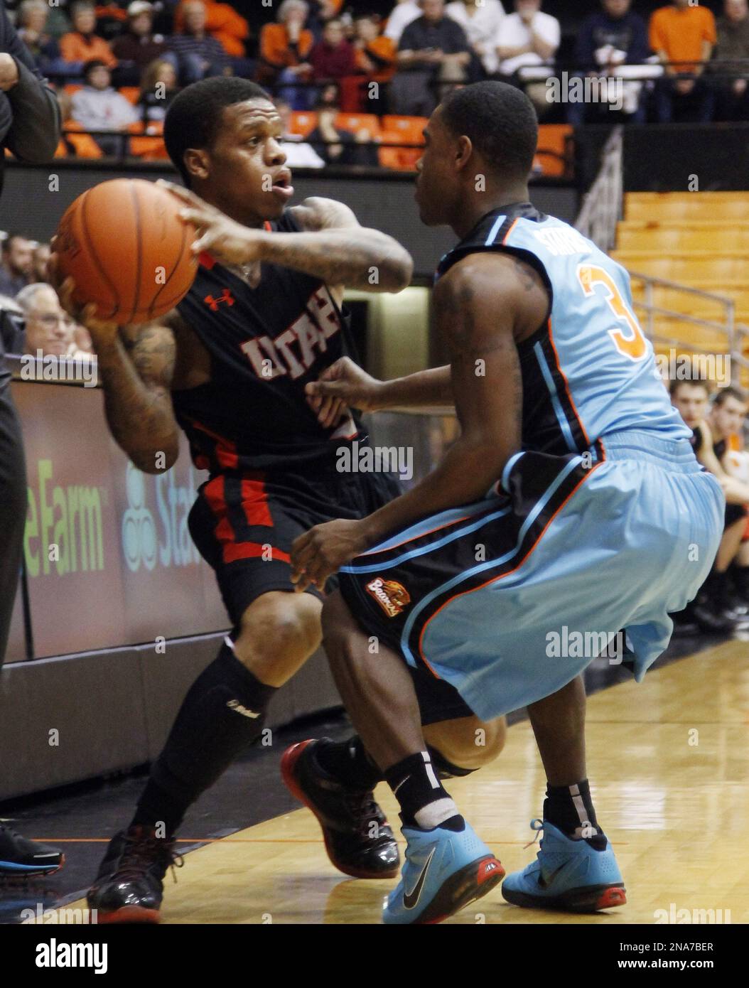 Utah guard Kareem Storey, left, looks to pass against Oregon State ...